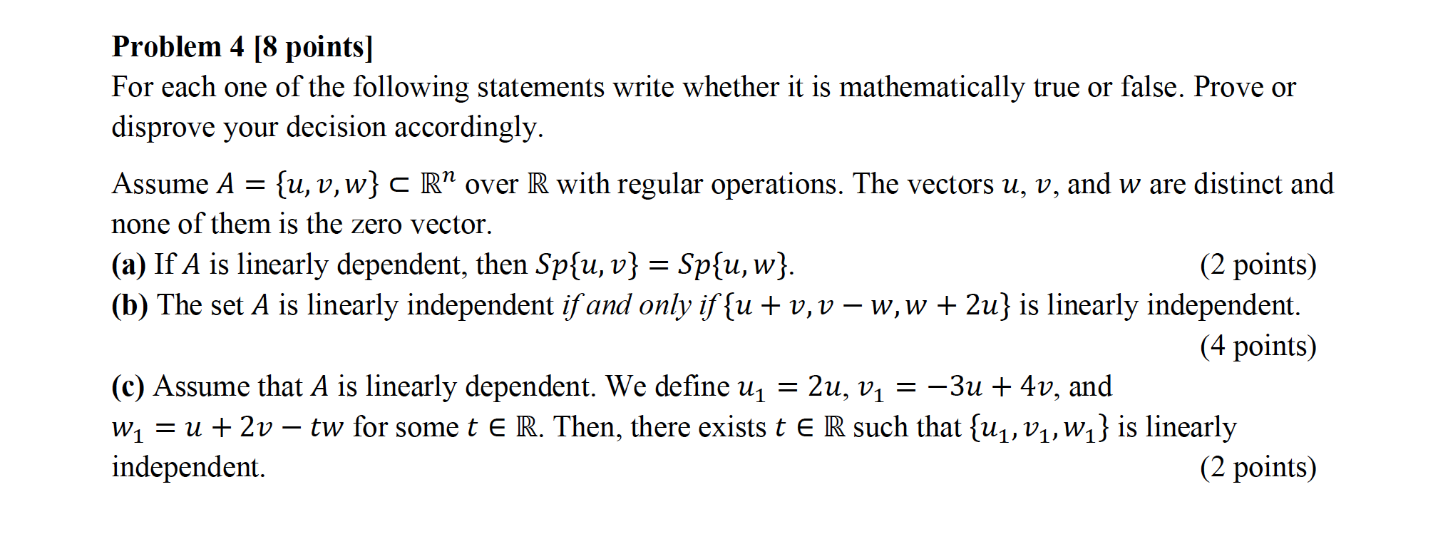 Solved Problem 4 [8 points] For each one of the following | Chegg.com