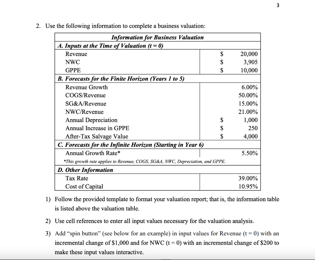 3 NWC 20,000 3,905 10,000 2. Use the following | Chegg.com