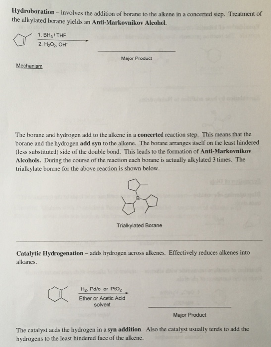 Solved Hydroboration - involves the addition of borane to | Chegg.com