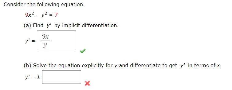 Solved Consider the following equation. 9x2 - y2 = 7 (a) | Chegg.com