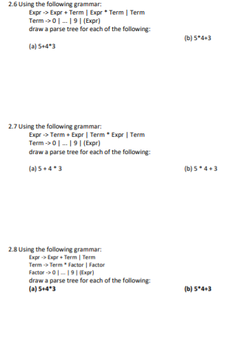 Solved 2.6 Using the following grammar Expr >Expr+ Term | | Chegg.com