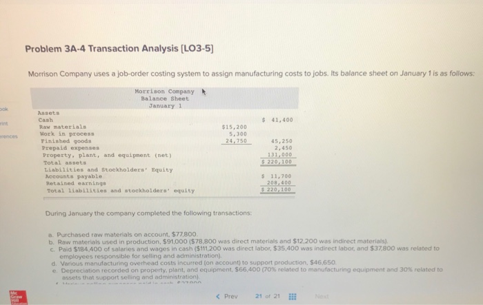 Solved Problem 3A-4 Transaction Analysis [LO3-5 Morrison | Chegg.com