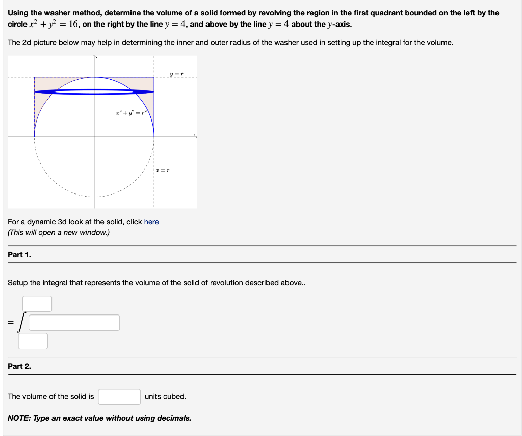 Solved Using the washer method, determine the volume of a | Chegg.com