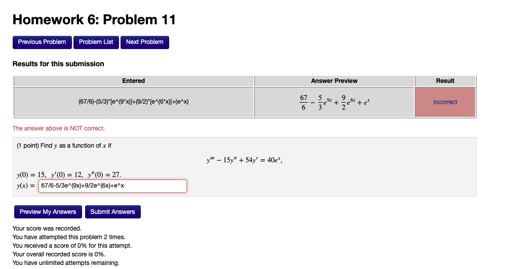 Solved Homework 6 Problem 11 Previous Problem Problem List
