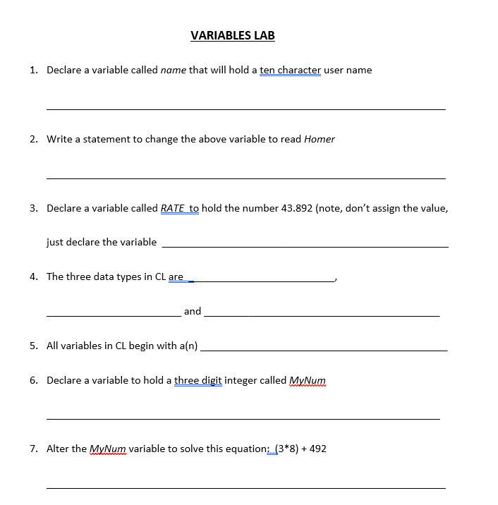 Solved 1. Declare a variable called name that will hold a | Chegg.com