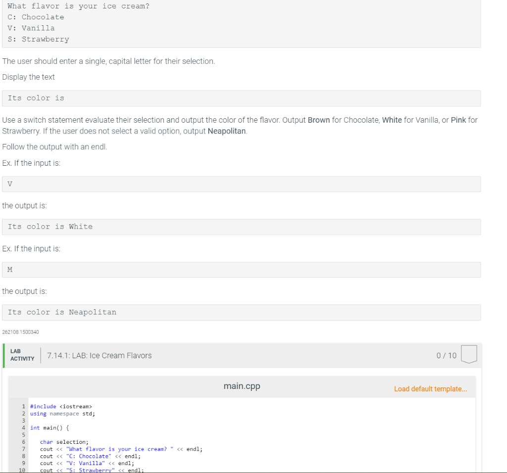 Solved What flavor is your ice cream? C: Chocolate V: | Chegg.com