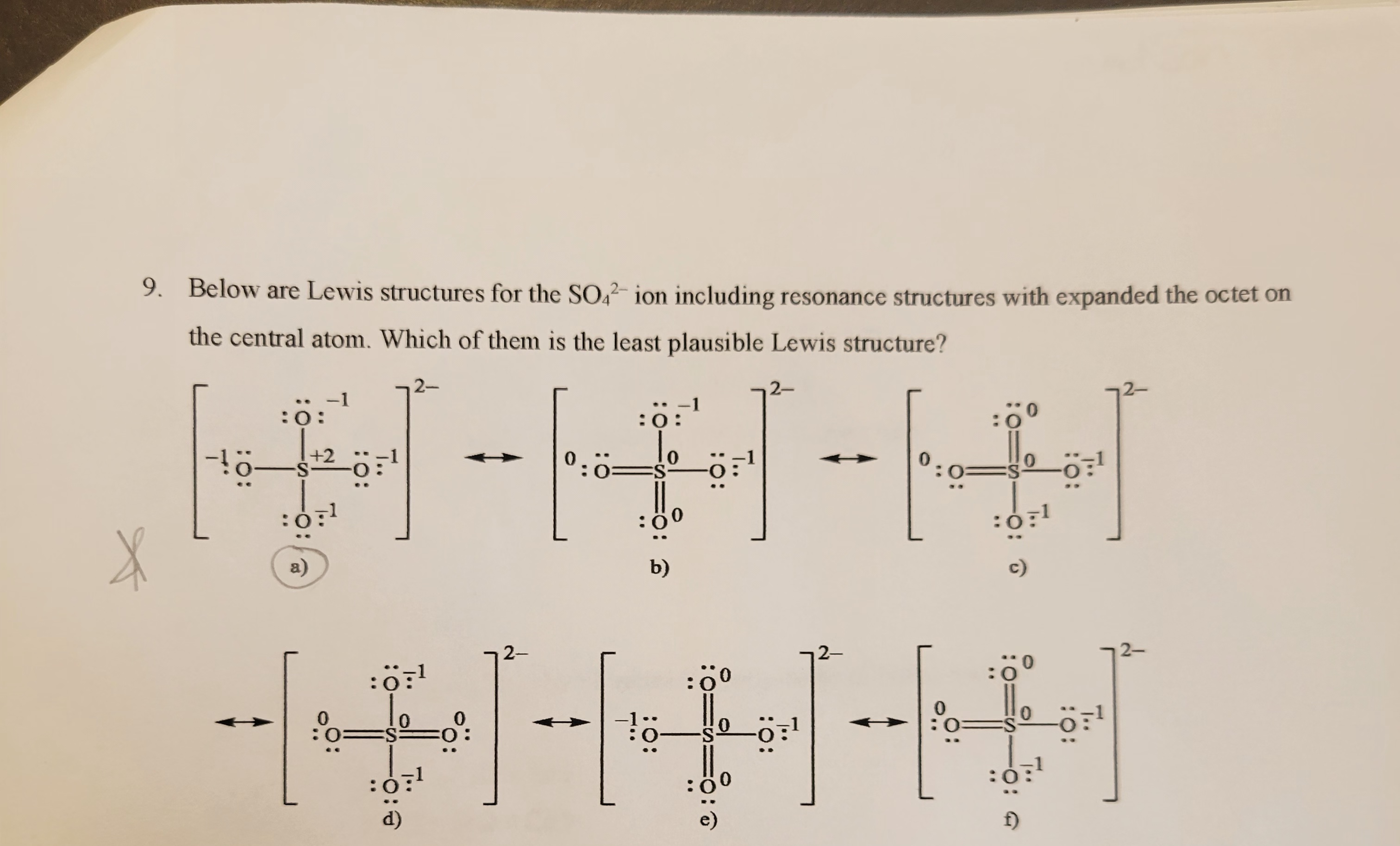 Below are Lewis structures for the SO42− ion | Chegg.com