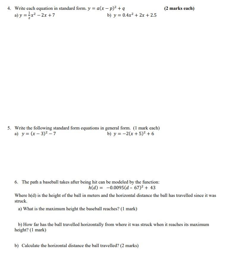 Solved (2 marks each) 4. Write each equation in standard | Chegg.com