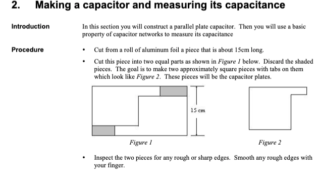 Solved 2. Making a capacitor and measuring its capacitance | Chegg.com