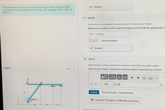 Solved Determine the x and y components of reaction at point | Chegg.com