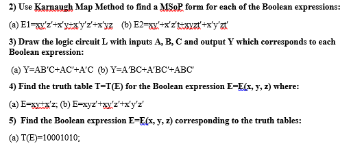 Solved 2) Use Karnaugh Map Method to find a MSOP form for | Chegg.com