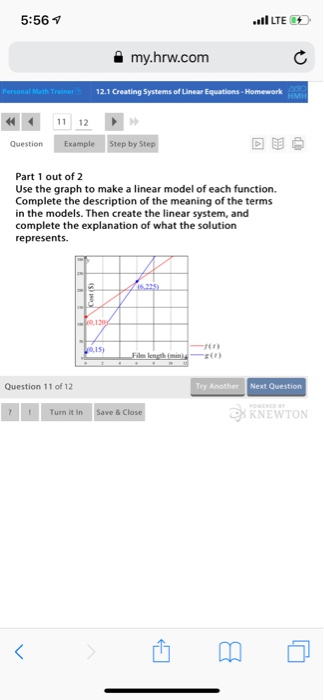 Solved 5:56 LTE a my.hrw.com 12.1 Creating Systems of Linear | Chegg.com