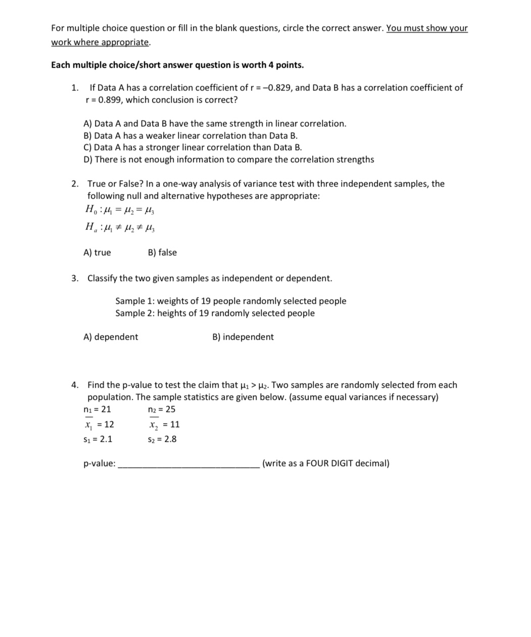 Solved For multiple choice question or fill in the blank | Chegg.com
