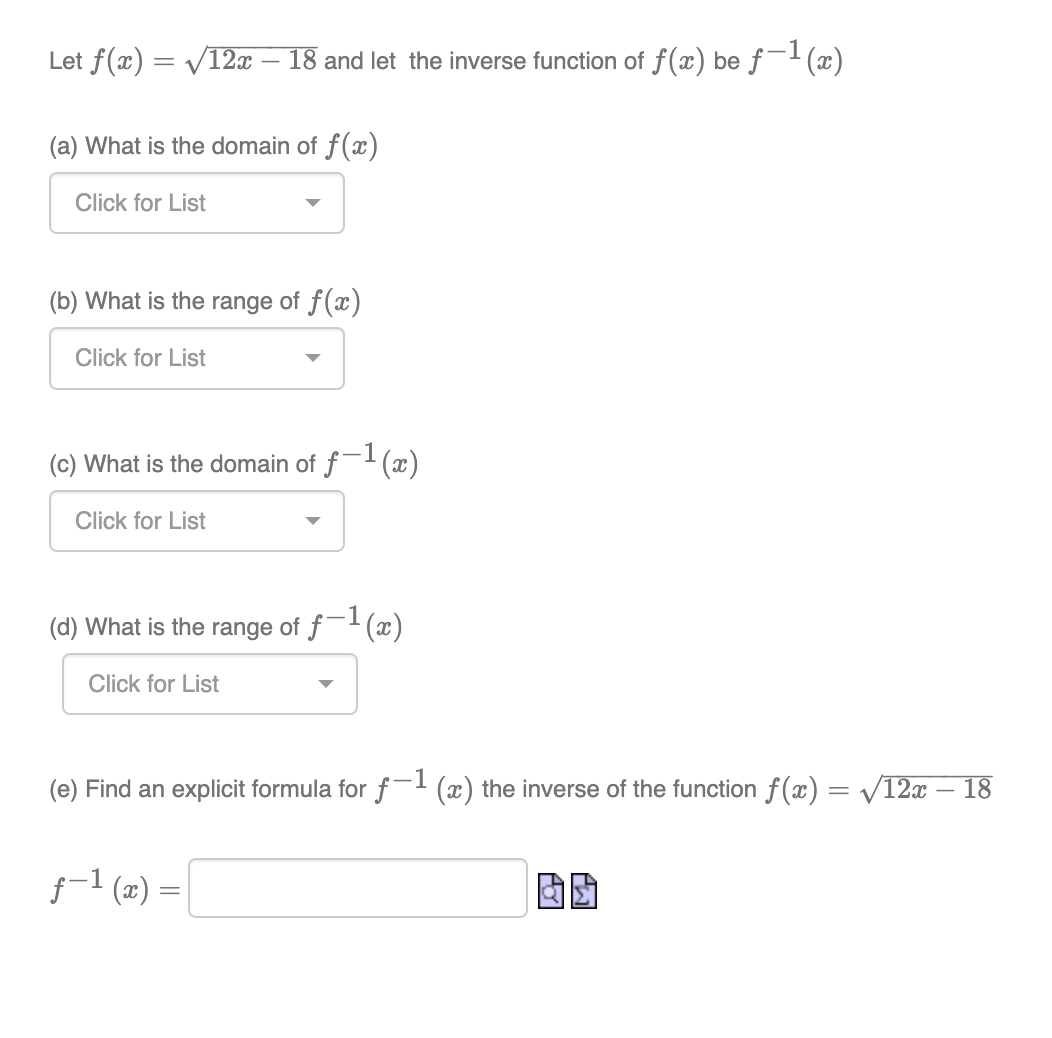 Solved Let f(x)=12x−18 and let the inverse function of f(x) | Chegg.com