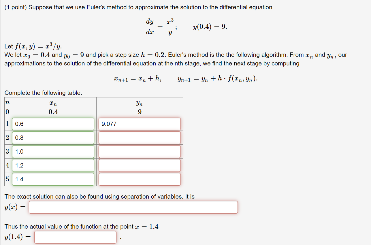 Solved dxdy=yx3;y(0.4)=9 Let f(x,y)=x3/y We let x0=0.4 and | Chegg.com
