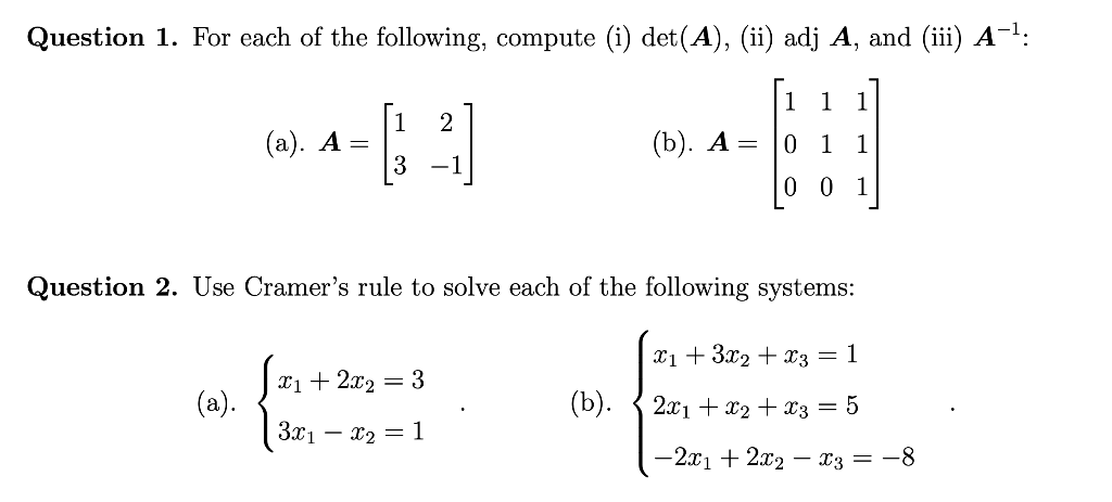 Solved Question 1. For each of the following, compute (i) | Chegg.com