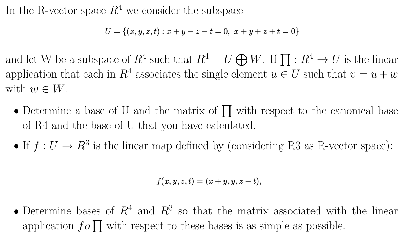 Solved In the R-vector space R4 we consider the subspace U = | Chegg.com