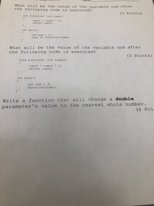 Solved What will be the value of the variable num after the | Chegg.com