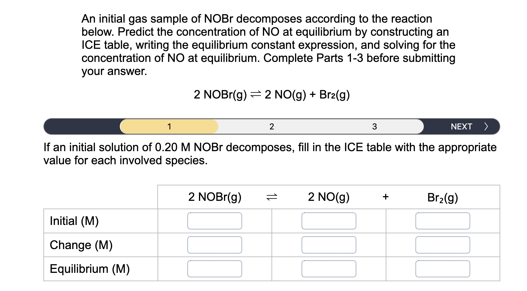 Solved An initial gas sample of NOBr decomposes according to | Chegg.com
