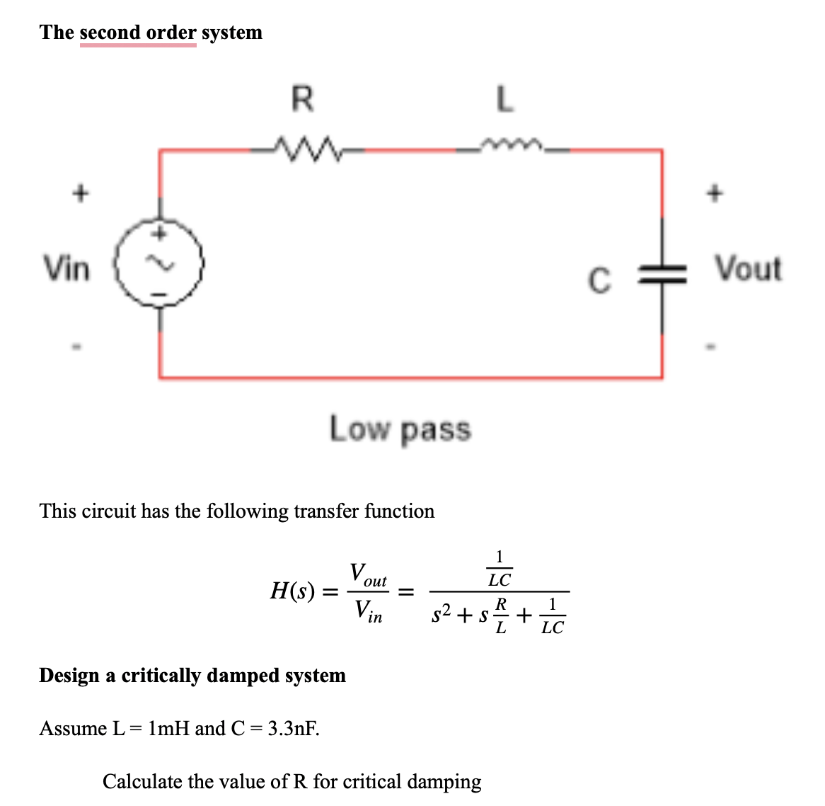 Solved The second order system This circuit has the | Chegg.com