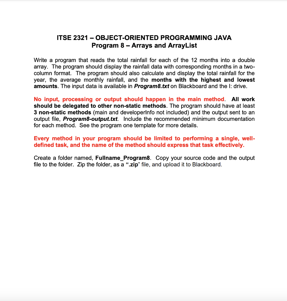 Solved ITSE 2321 -OBJECT-ORIENTED PROGRAMMING JAVA Program 8 | Chegg.com