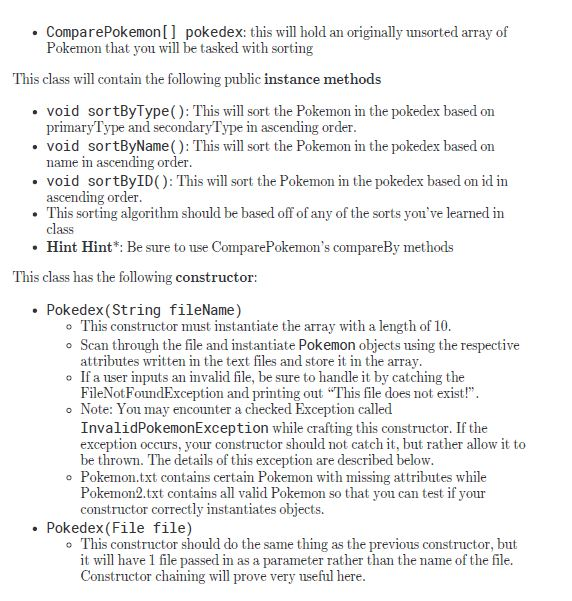 . ComparePokemon[] pokedex: this will hold an | Chegg.com