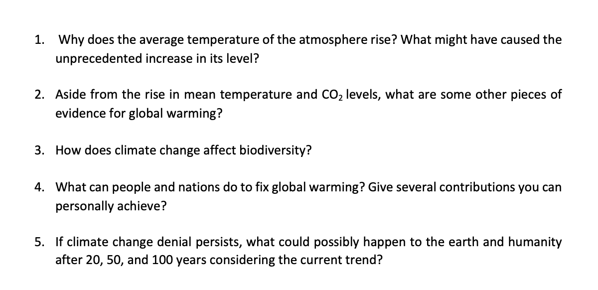 Solved 1. ﻿Why does the average temperature of the | Chegg.com