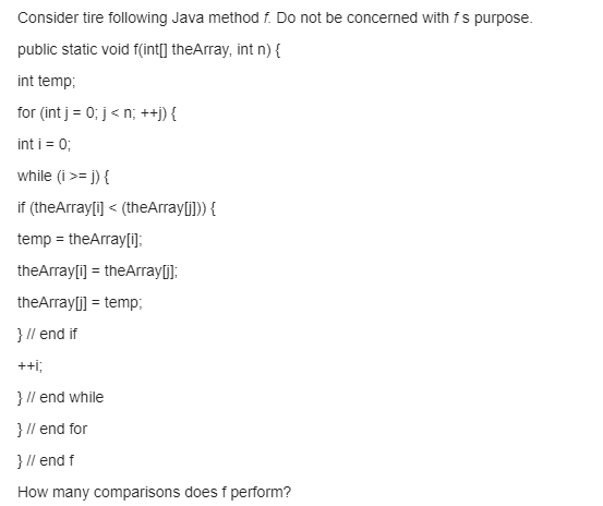 Solved Consider tire following Java method f. Do not be | Chegg.com