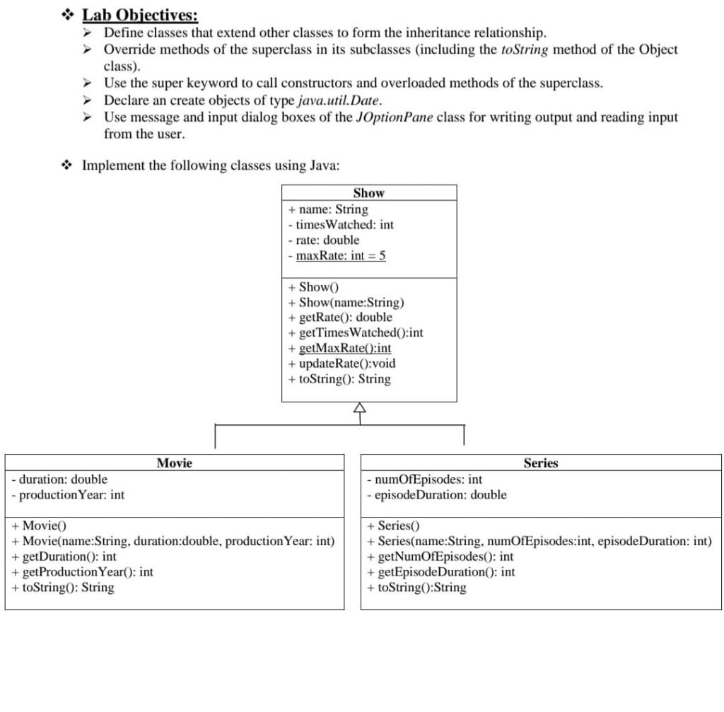 Solved Lab Objectives: Define classes that extend other | Chegg.com