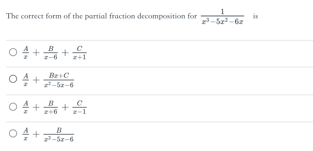 Solved The correct form of the partial fraction | Chegg.com