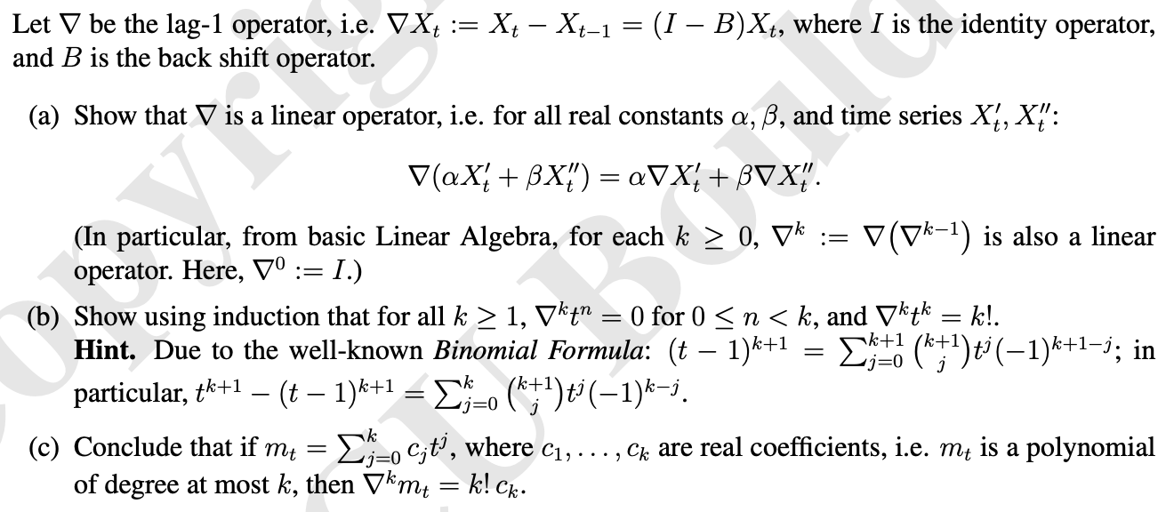 Solved Let V be the lag-1 operator, i.e. VX+ := Xt – Xt_1 = | Chegg.com