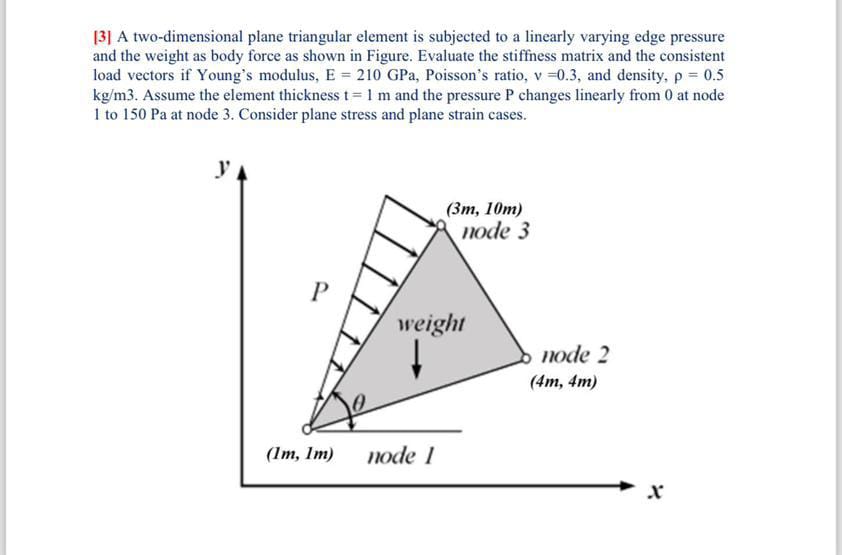 Solved [3] A two-dimensional plane triangular element is | Chegg.com