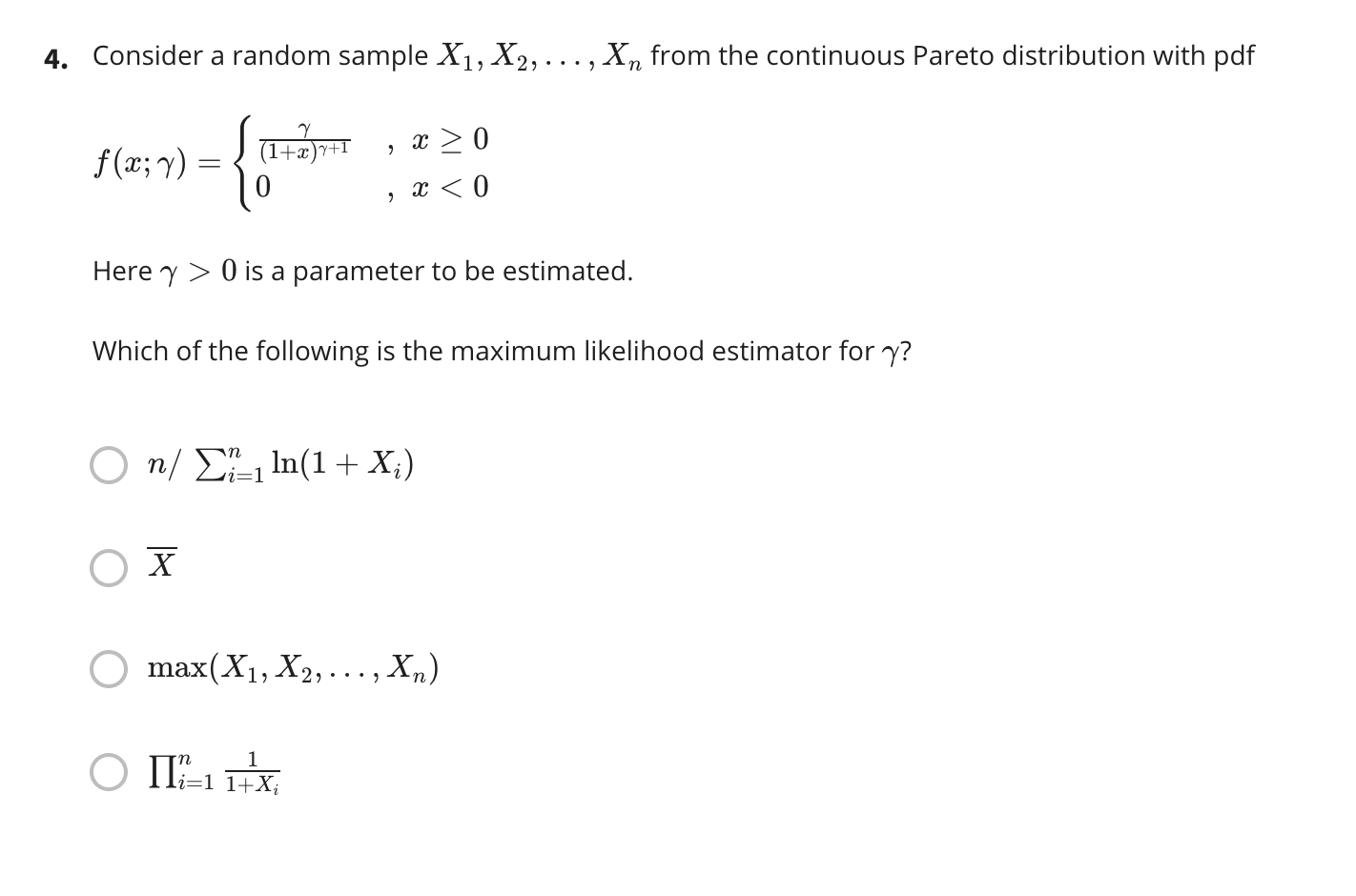 Solved 4. Consider a random sample X1, X2, ..., Xn from the | Chegg.com