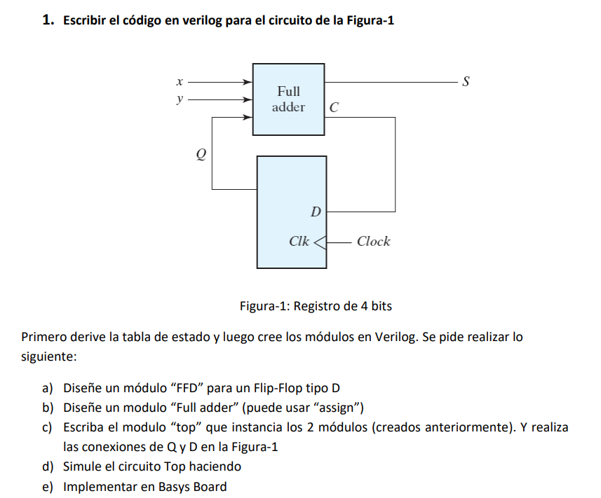 Solved 1. Escribir el código en verilog para el circuito de | Chegg.com