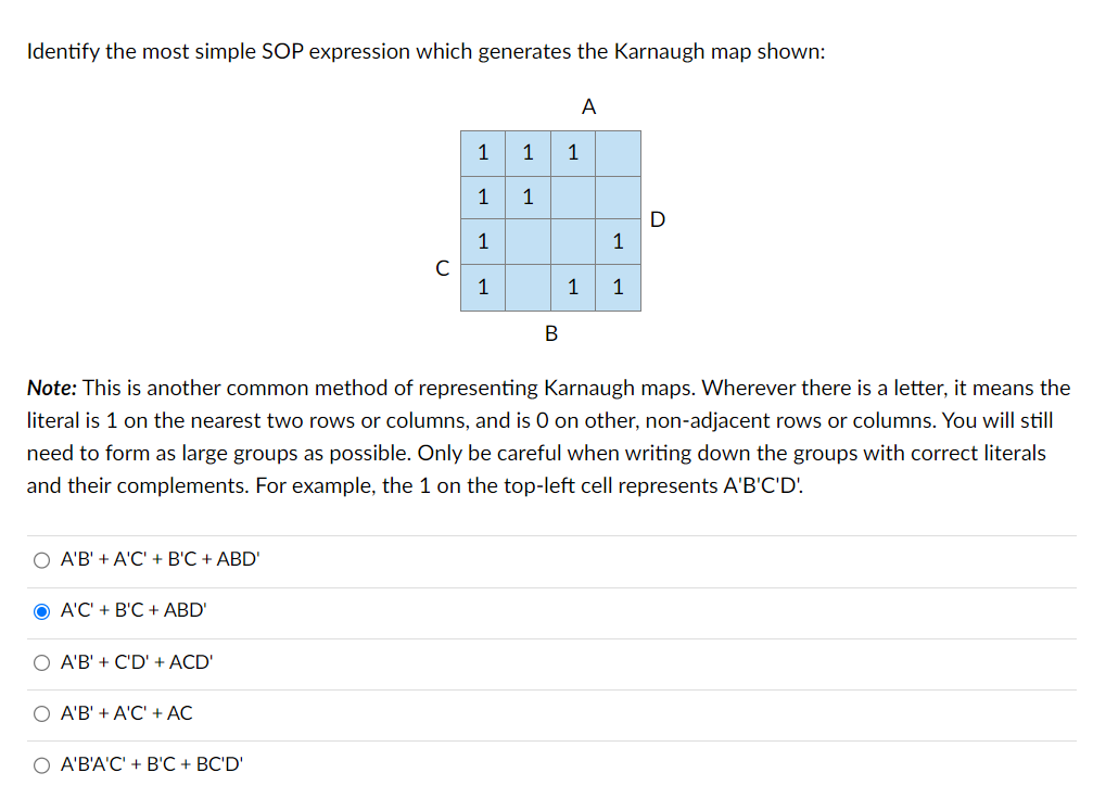 Solved Identify the most simple SOP expression which | Chegg.com