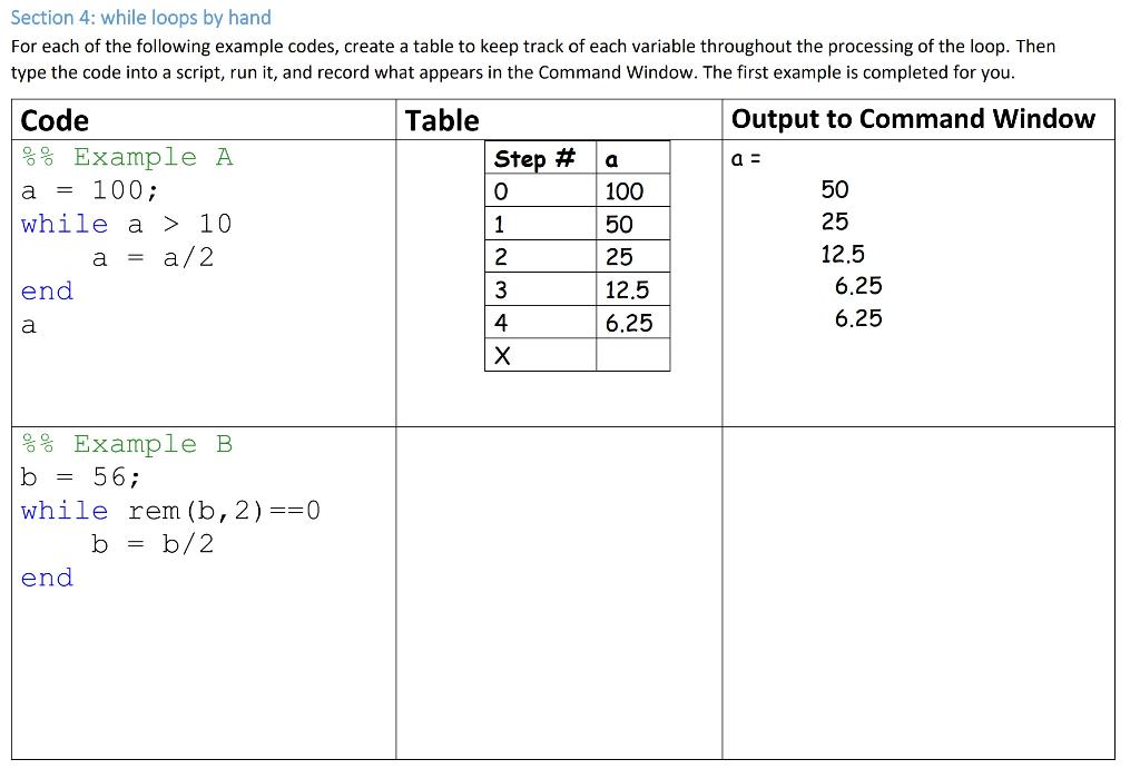Solved Section 4: while loops by hand For each of the | Chegg.com