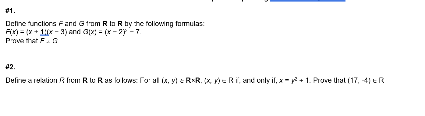 Solved #1. Define functions Fand G from R to R by the | Chegg.com