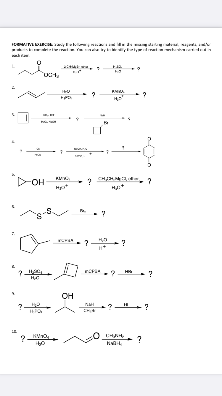 Solved FORMATIVE EXERCISE: Study the following reactions and | Chegg.com