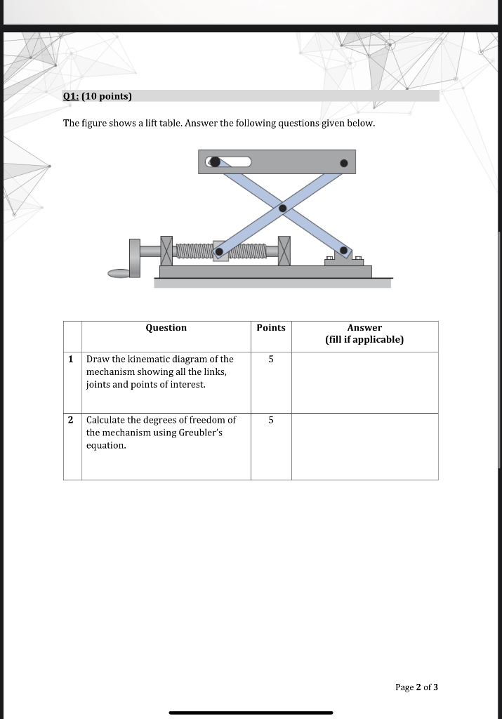 Solved Q1: (10 points) The figure shows a lift table. Answer | Chegg.com