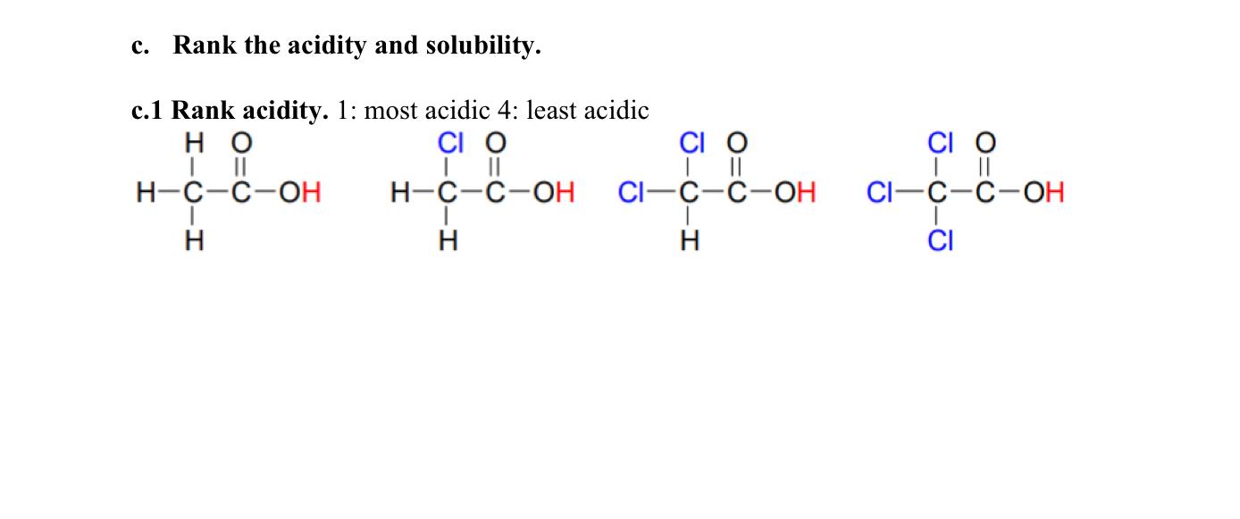 Solved c. Rank the acidity and solubility. c.1 Rank aciditv. | Chegg.com