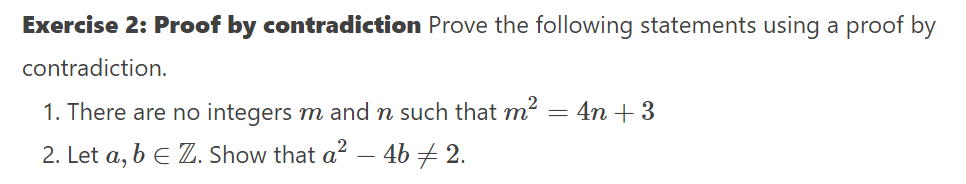 Solved Exercise 2: Proof by contradiction Prove the | Chegg.com