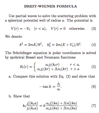 BREIT-WIGNER FORMULA Use partial waves to solve the | Chegg.com