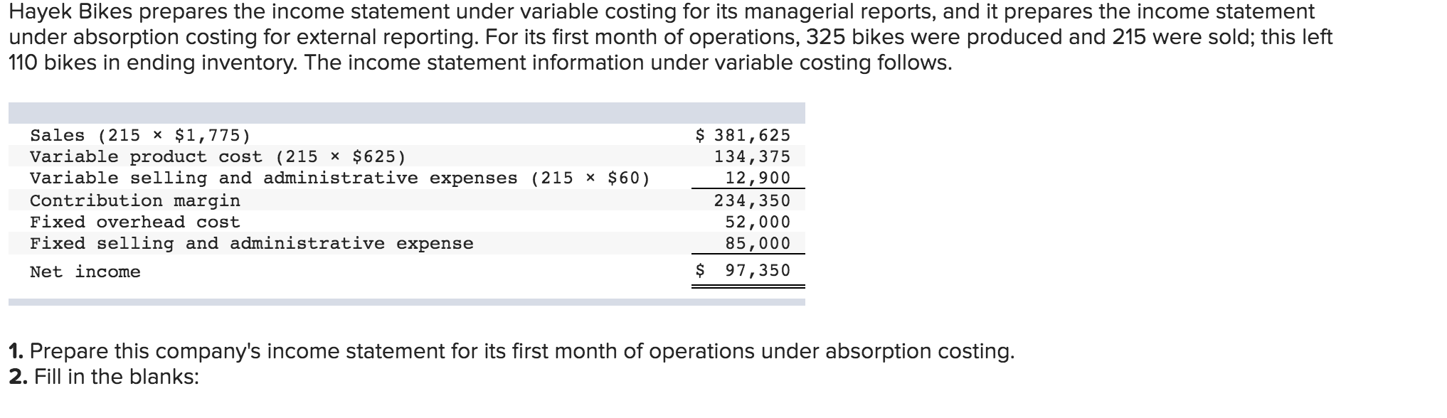 Solved Exercise 19-4 Variable costing income statement LO P2 | Chegg.com