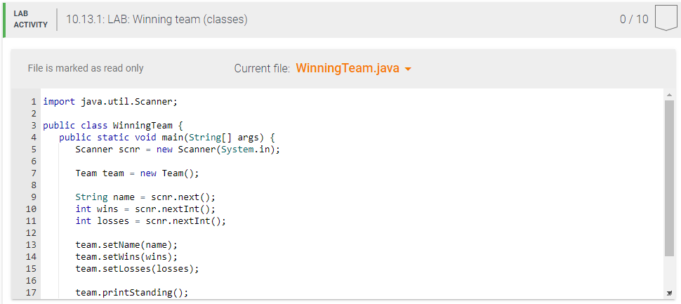 Solved 10.13 LAB: Winning team (classes) Given main(, define | Chegg.com