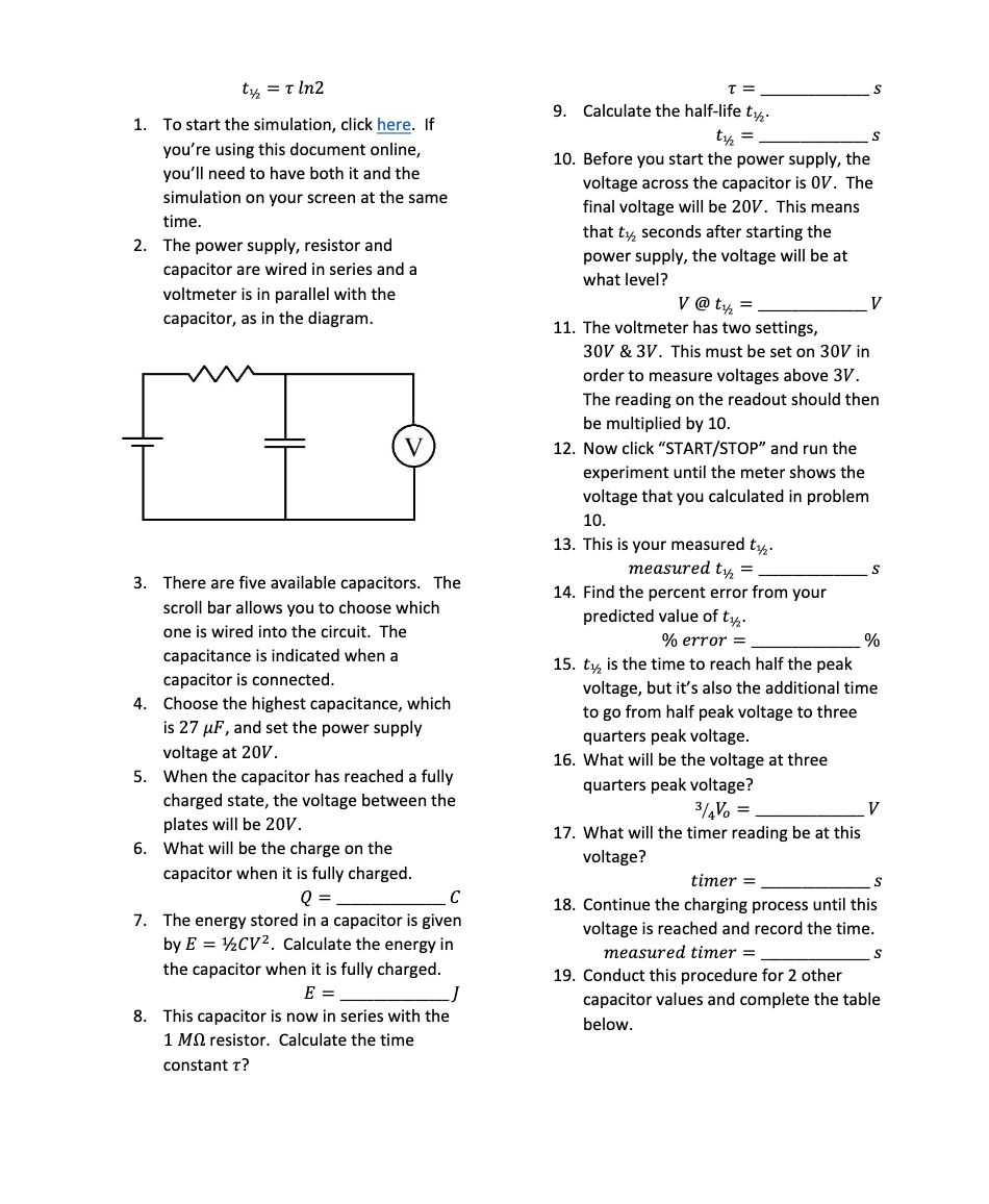 Solved RC Circuits So, the equation becomes: The circuit | Chegg.com
