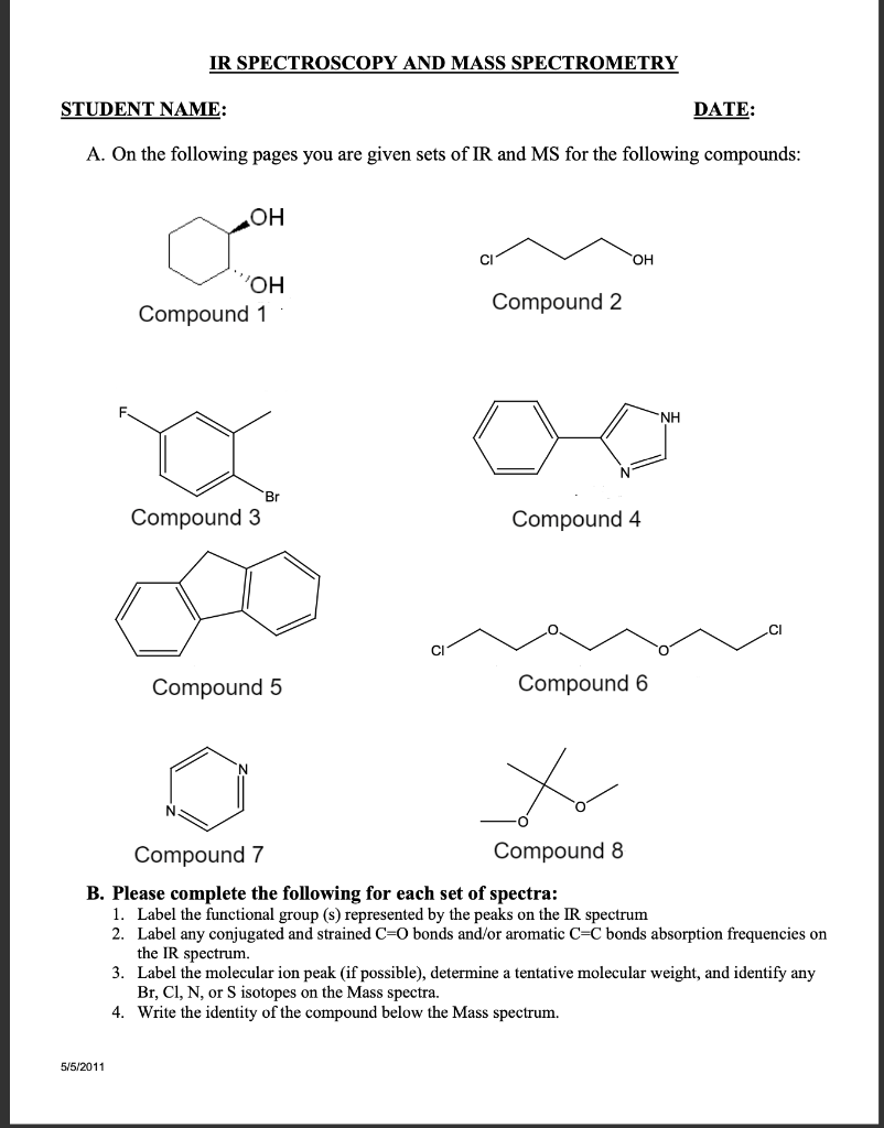 Solved IR SPECTROSCOPY AND MASS SPECTROMETRY A. On the | Chegg.com