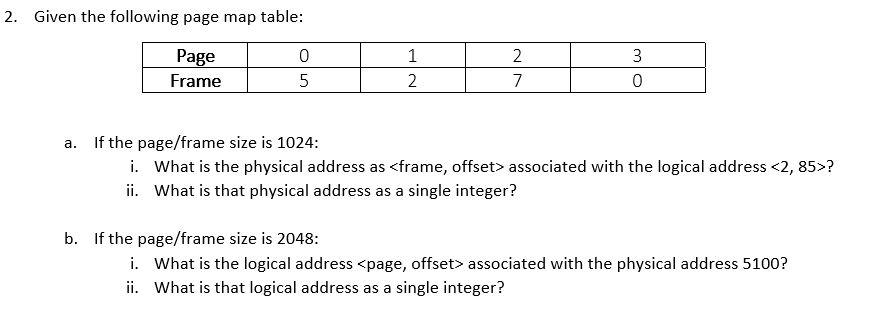 Solved 2 Given The Following Page Map Table Page Frame 0 5