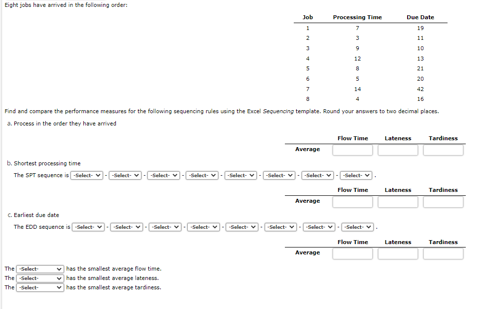 Solved Last 3 drop downs the options are: Arrival Order, | Chegg.com