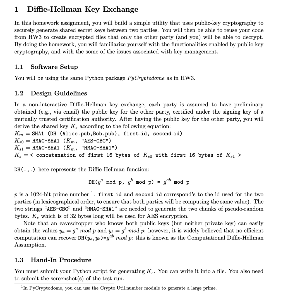 Solved 1 Diffie-Hellman Key Exchange In this homework | Chegg.com