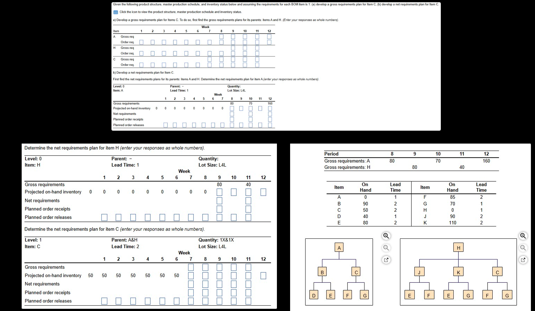 Solved Given the following product ﻿structure, master | Chegg.com